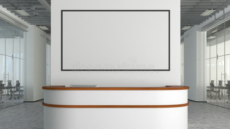 Blank Horizontal Poster Mock Up on the Wall Above Office Reception Desk ...