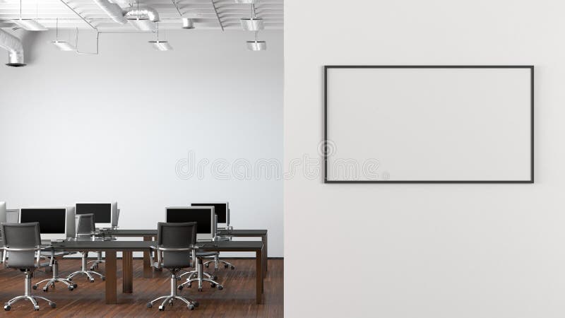 Blank Horizontal Poster Mock Up on the Wall of Modern Office Interior ...