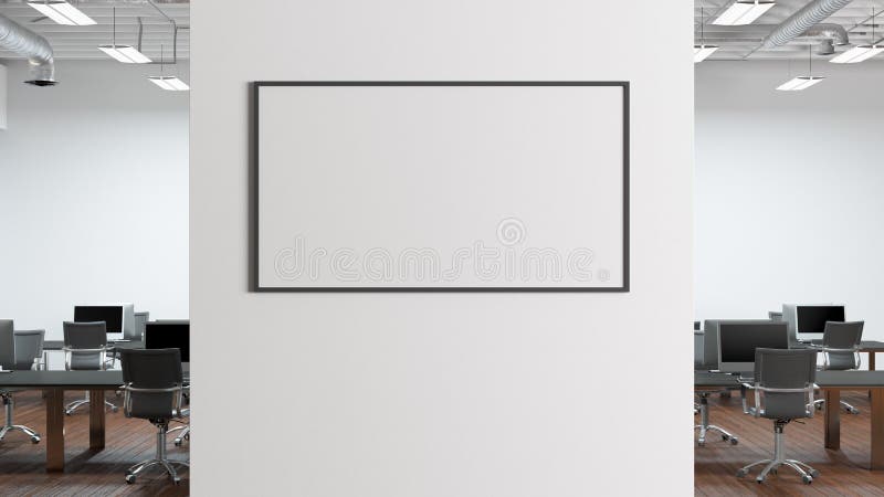 Blank Horizontal Poster Mock Up on the Wall of Modern Office Interior ...