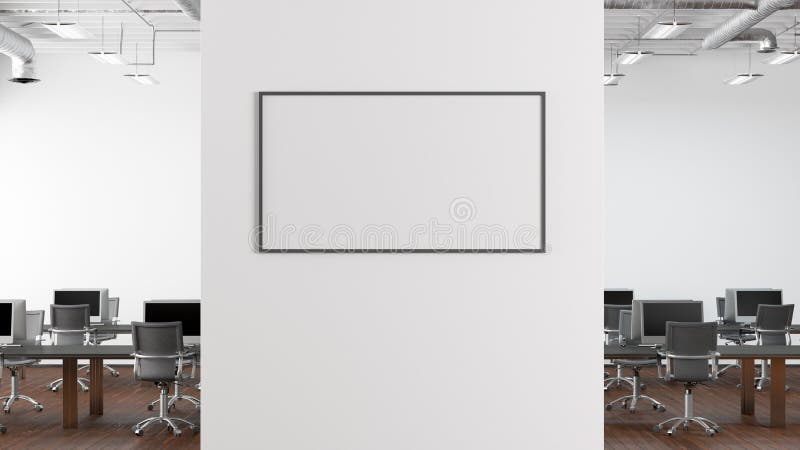 Blank Horizontal Poster Mock Up on the Wall of Modern Office Interior ...