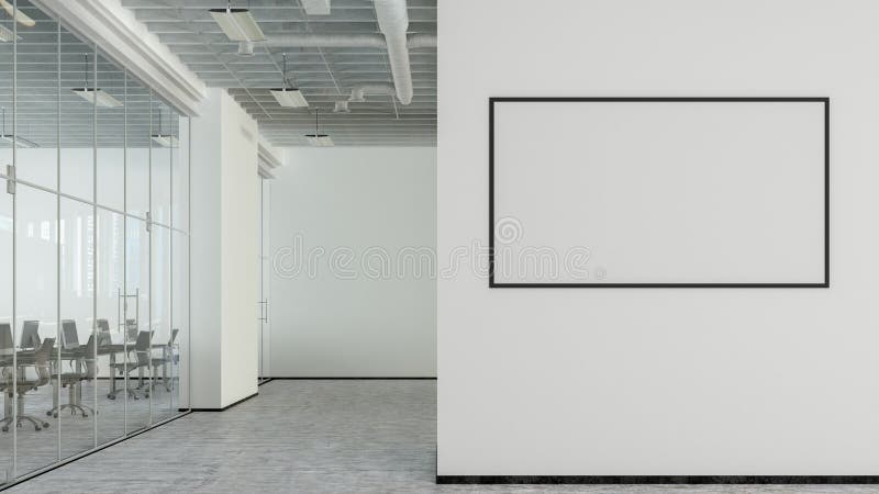 Blank Horizontal Poster Mock Up on the Wall of Modern Office Interior ...