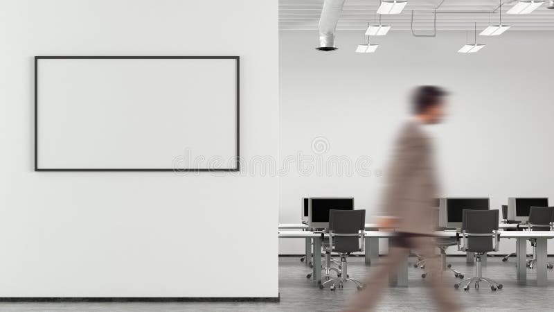 Blank Horizontal Poster Mock Up on the Wall of Modern Office Interior ...