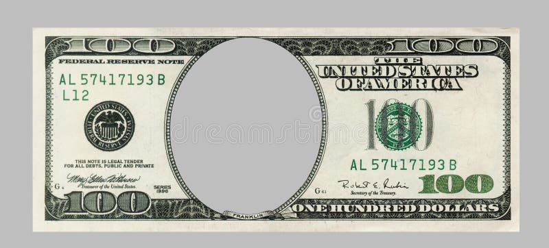 Blank Hundred Dollar Bank Note with CLIPPING PATCH Stock Photo - Image ...