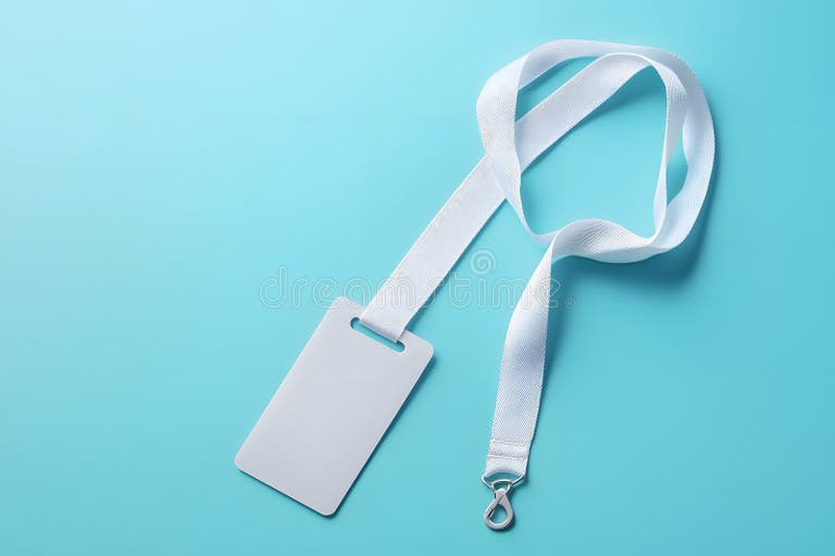 Blank ID Badge with Lanyard on Light Blue Background Representing ...