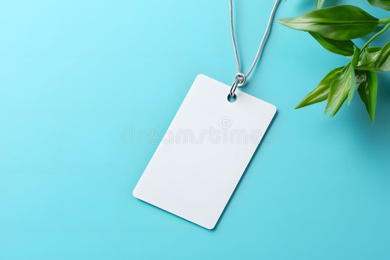 Blank ID Badge with Lanyard on Light Blue Background Representing ...