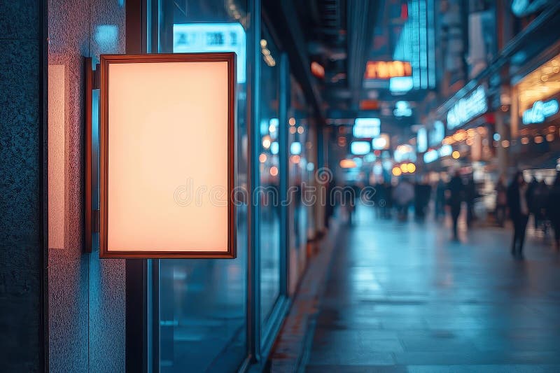 Blank Illuminated Sign with a City Background Stock Illustration ...