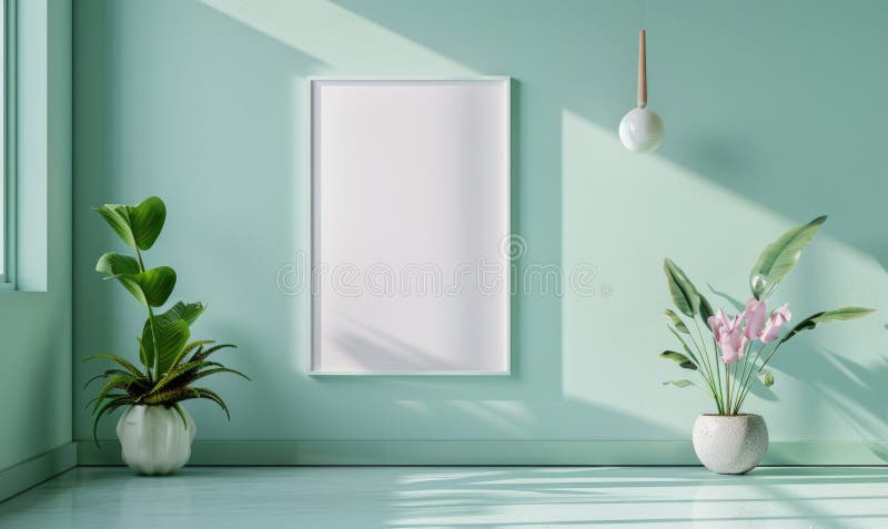 A Blank Image Frame Mockup on a Dusty Mint Green Wall Stock ...