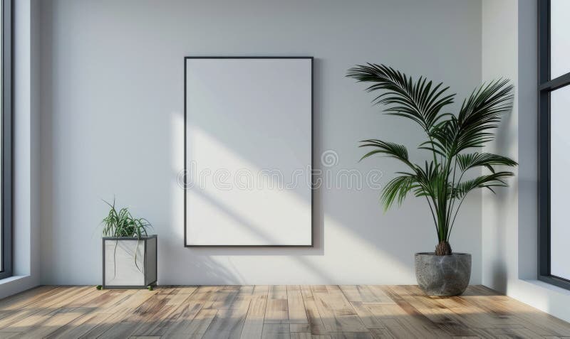 A Blank Image Frame Mockup on a Light Gray Wall Stock Image - Image of ...