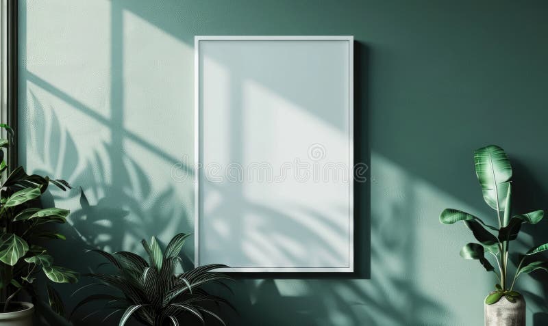 A Blank Image Frame Mockup on a Muted Teal Green Wall Stock Photo ...