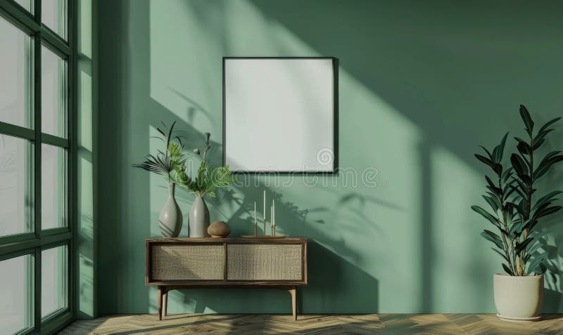 Blank Image Frame Mockup on a Sage Green Wall Stock Illustration ...