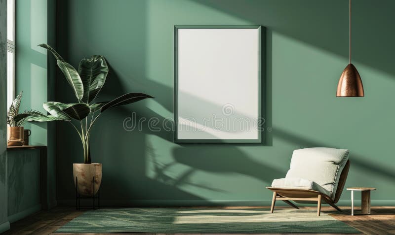 Blank Image Frame Mockup on a Sage Green Wall Stock Photo - Image of ...