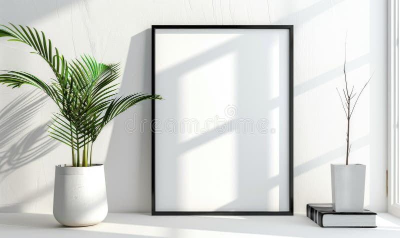 A Blank Image Frame Mockup on a White Wall in a Minimalistic Modern ...