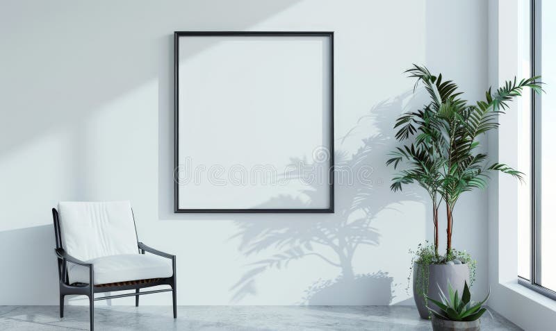 A Blank Image Frame Mockup on a White Wall in a Minimalistic Modern ...