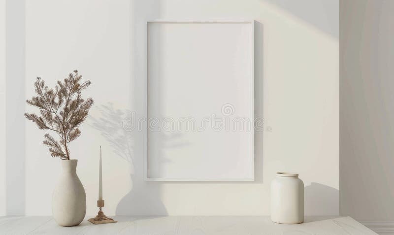 A Blank Image Frame Mockup on a White Wall in a Minimalistic Modern ...