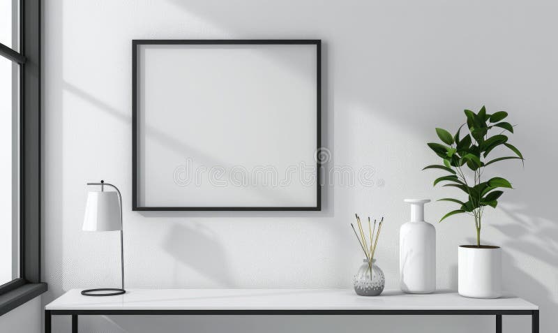 A Blank Image Frame Mockup on a White Wall in a Minimalistic Modern ...