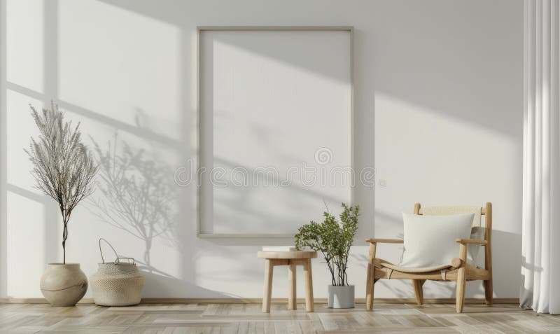 A Blank Image Frame Mockup on a White Wall in a Minimalistic Modern ...