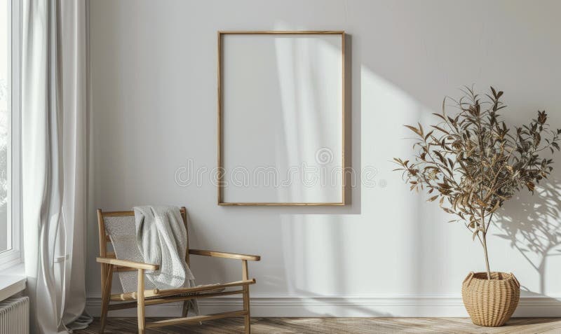 A Blank Image Frame Mockup on a White Wall in a Minimalistic Modern ...