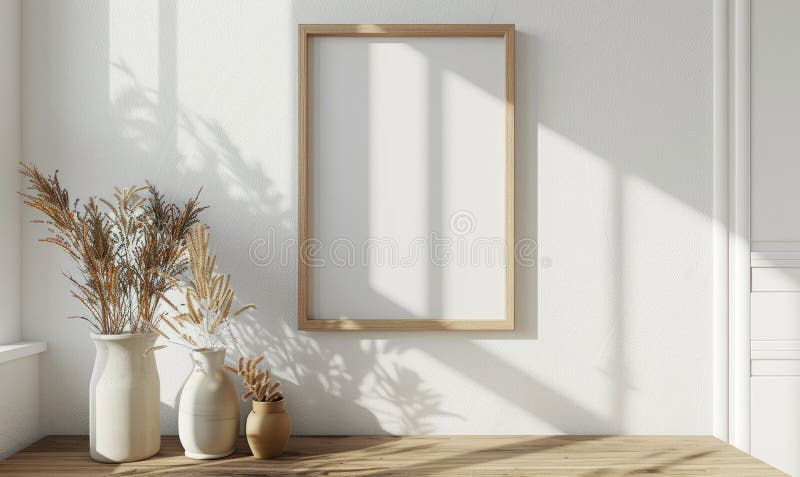 A Blank Image Frame Mockup on a White Wall in a Minimalistic Modern ...