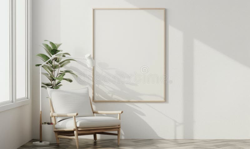 A Blank Image Frame Mockup on a White Wall in a Minimalistic Modern ...