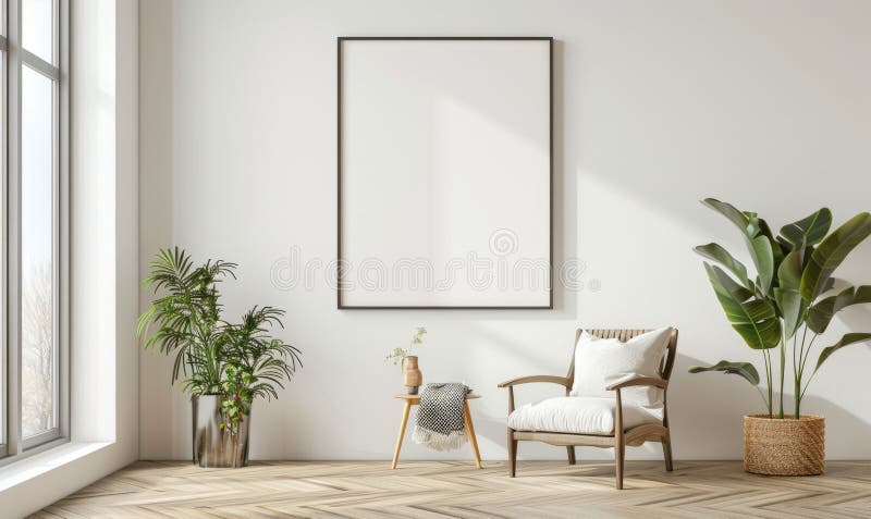 A Blank Image Frame Mockup on a White Wall in a Minimalistic Modern ...