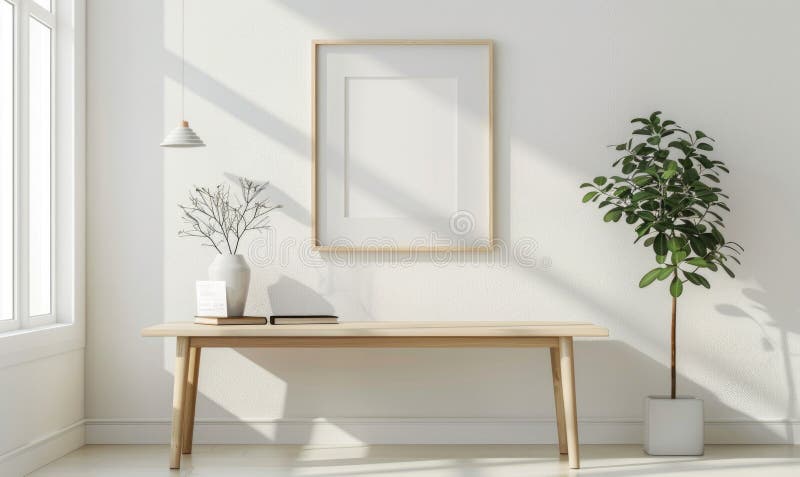 A Blank Image Frame Mockup on a White Wall in a Minimalistic Modern ...