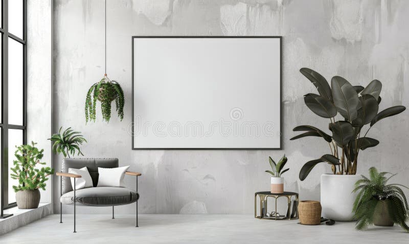 A Blank Image Frame Mockup on a White Wall in a Minimalistic Modern ...