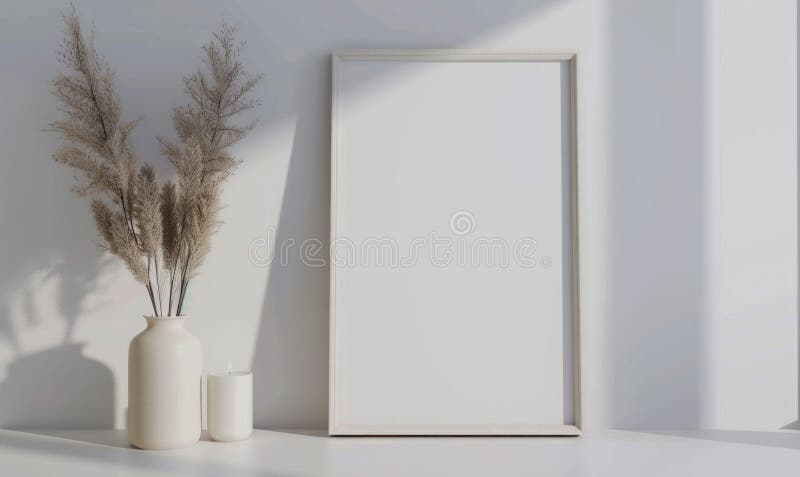 A Blank Image Frame Mockup on a White Wall in a Minimalistic Modern ...