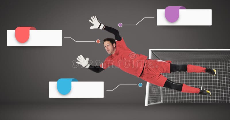Blank Infographic Panels and Soccer Player on Grass with City Stock ...