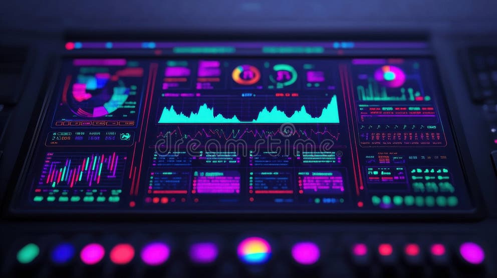 Blank Infographics Concept. Futuristic Neon Infographic Interface with Dynamic Data ...