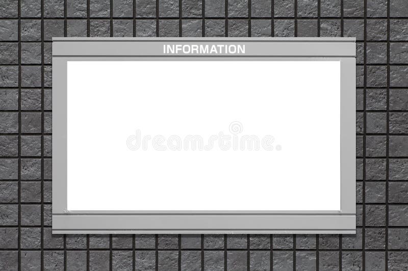 Blank Information Board on Black Brick Wall Stock Photo - Image of ...