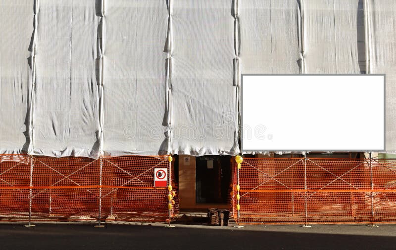 Blank Information Board on a Facade Under Refurbishment at the Roadside ...