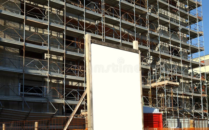 Blank Information Board on a Facade Under Refurbishment at the Roadside ...