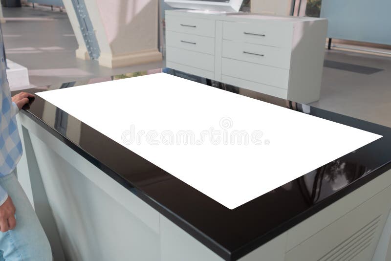 Blank Interactive Touchscreen Display Table Kiosk at Exhibition Stock ...