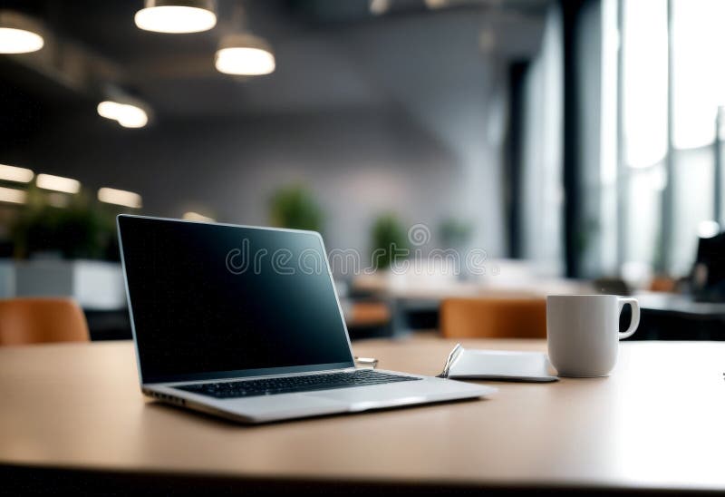 Blank Interior Office Modern Laptop Computer Room Desk Business Table ...