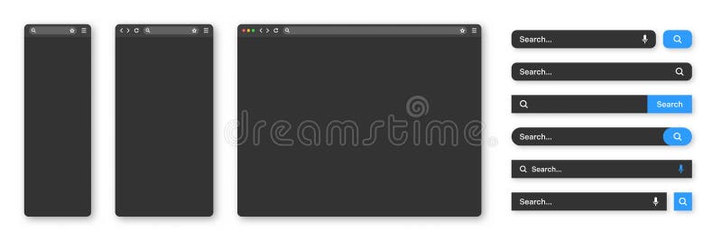 Blank Internet Browser Window with Various Search Bar Templates, Dark ...