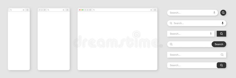 Various Search Bar Templates, Dark Mode. Internet Browser Engine with ...