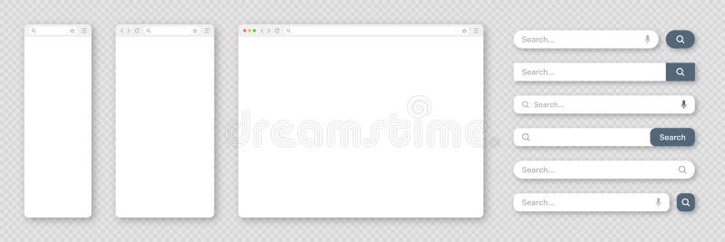 Various Search Bar Templates, Dark Mode. Internet Browser Engine with ...
