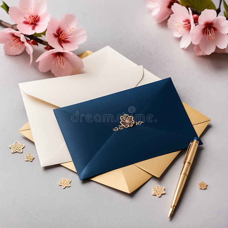 Blank Invitation Card Greeting Card with Sakura Flower beside the Paper ...