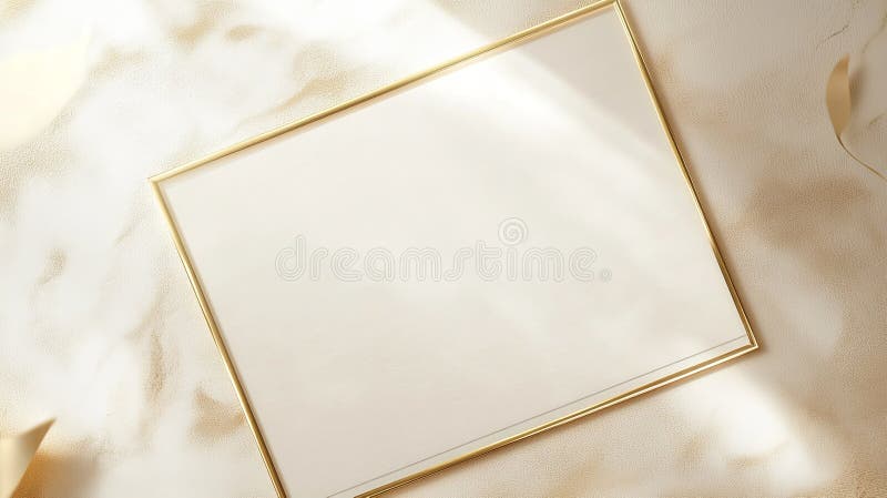 A Blank Invitation Card with Metallic Gold Borders, Styled on a Soft ...