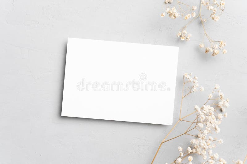 Blank Invitation or Greeting Card Mockup with Flowers, Wedding Card ...