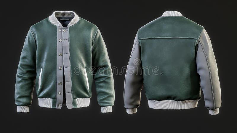 Blank and Isolated Front and Back View of a Varsity Jacket in Green and ...