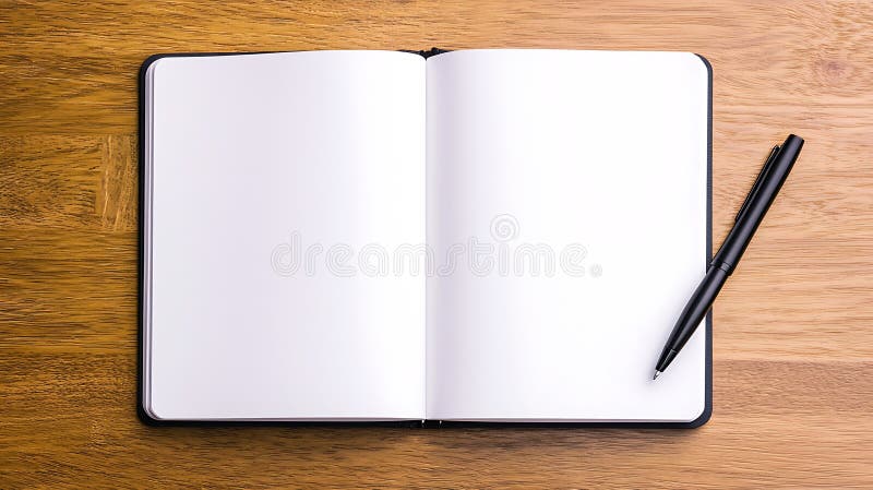 Blank Journal with Pen on Wooden Table Surface Stock Illustration ...