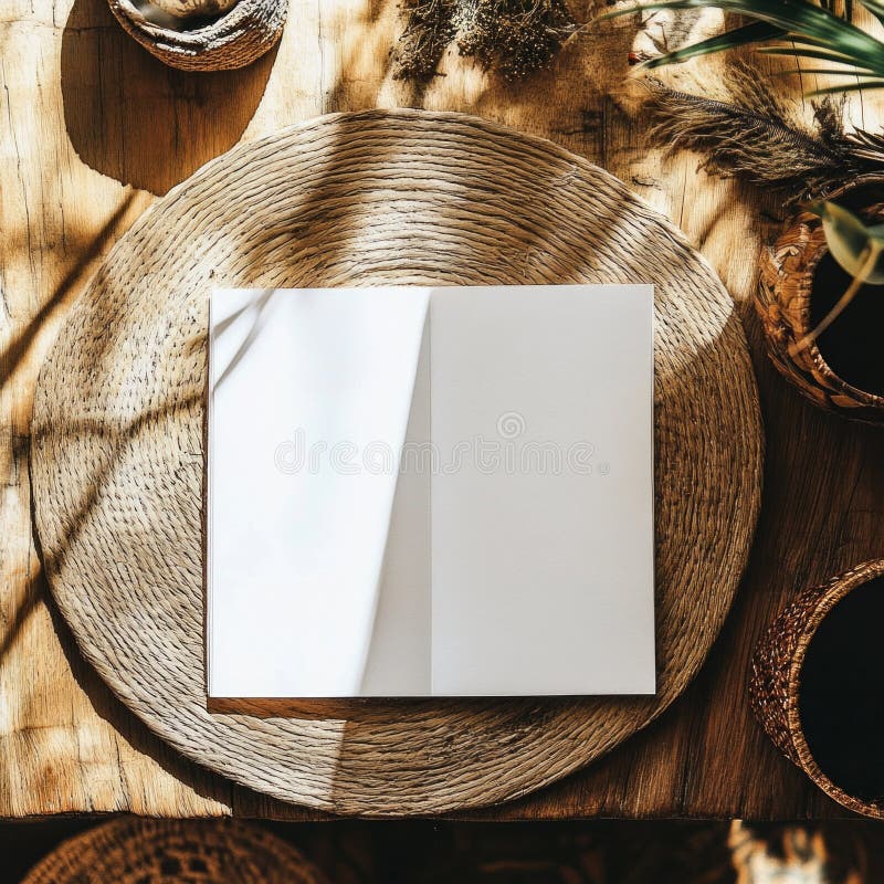 Blank Journal on Rustic Wicker Placemat in Sunlit Setting Stock Photo - Image of aesthetic ...