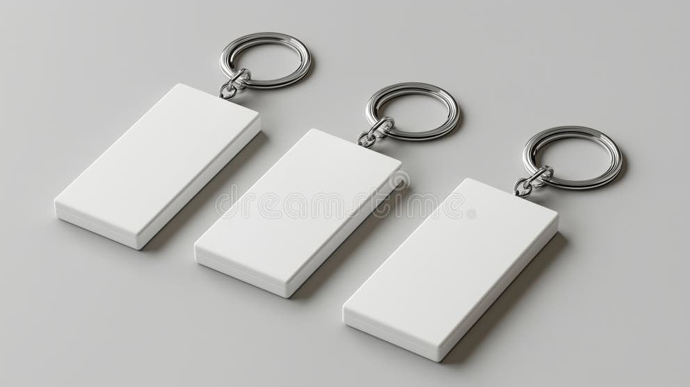 Blank Keychains, Three White Rectangular Tags, Metal Rings Stock Image ...