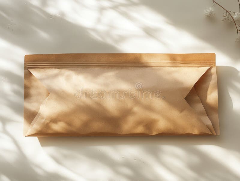 A Blank Kraft Paper Mailer Mockup is Positioned Flat on a Soft Beige ...