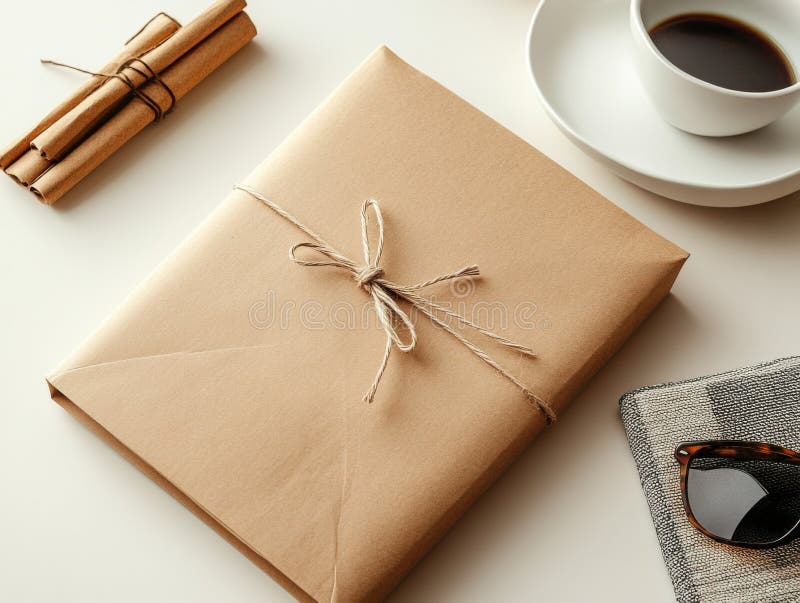 A Blank Kraft Paper Mailer Mockup is Positioned Flat on a Soft Beige ...