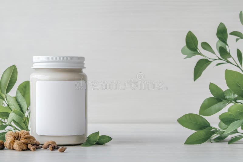 Blank Label Supplement Bottle with Natural Ingredients on White ...