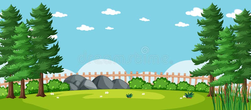 Blank Landscape in Nature Park Scene with Many Pines Stock Vector ...