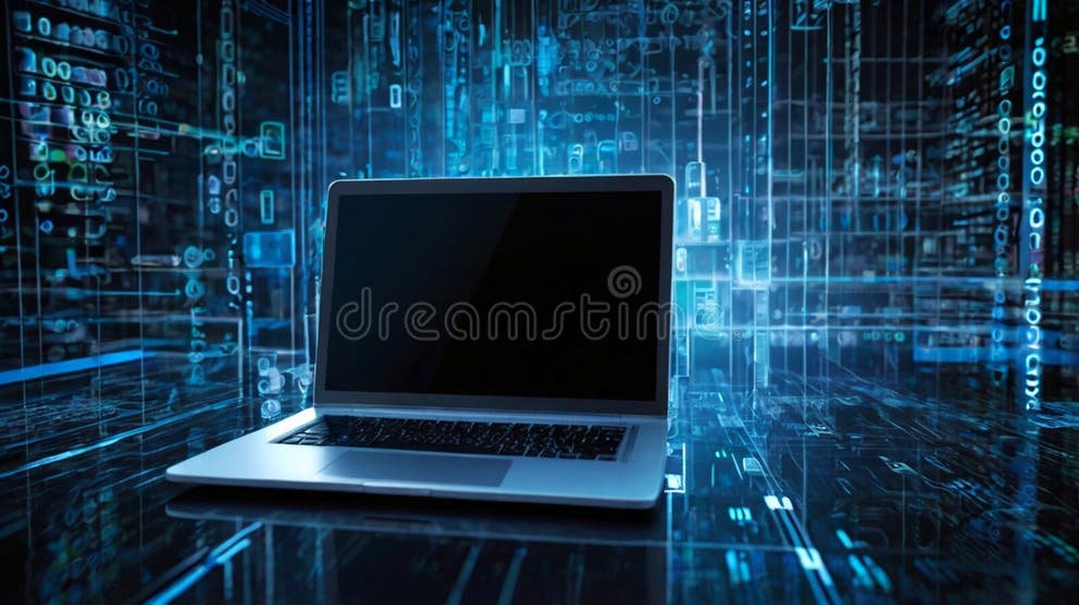 Blank Laptop Screen in High-Tech Environment: Digital Innovation Scene ...