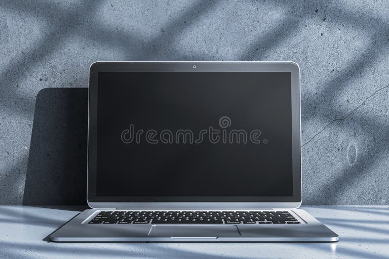 Blank Laptop Screen Mockup on Concrete Surface with Dramatic Shadows ...